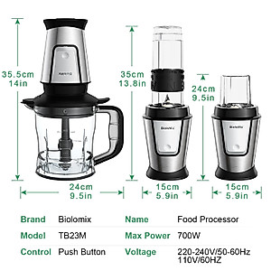 BioloMix Blender and Food Processor Combo, 700W Portable Juicer,Personal Blender,Meat Grinder,Food Processor and Blender,Coffee Spice Grinder, Meat Chopper,Smoothies, Fruits Mixer