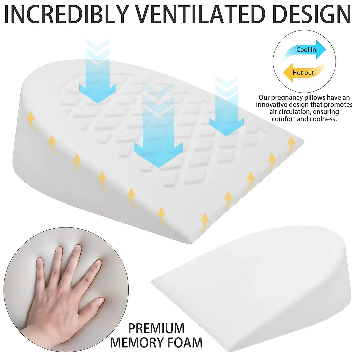 HUWLUIWA Pregnancy Wedge Pillow for Sleeping, Maternity Wedge Pillow for Back Support, Memory Foam Wedge Pillow for Side Sleeping & Belly Support Grey