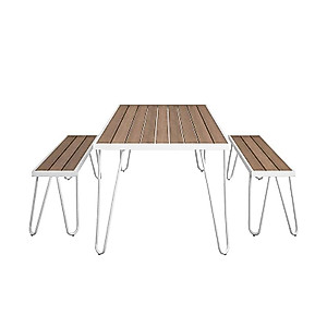 Novogratz Poolside Gossip Collection, Paulette Outdoor/Indoor Table and Bench Set, White