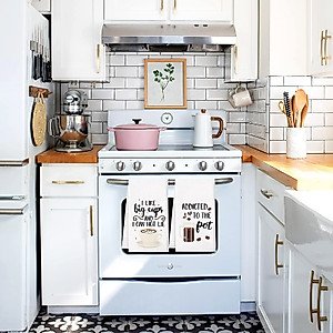 Vansolinne Coffee Kitchen Towels Funny Dish Towels Coffee bar Decor Set of 4 - Decorative Waffle Towels，Funny Hostess Gift,Housewarming Gift,Wedding Shower Gift,Gifts for Mom