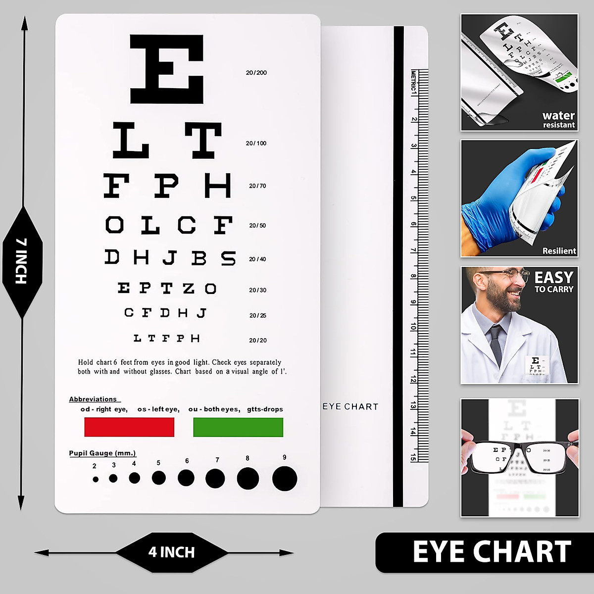 ASA TECHMED Premium 7 Piece Tactical Black Diagnostic Kit - Taylor Hammer, Measuring Tape, Tuning Forks, Bandage Scissors, Pupil Gauge Penlight, Snellen Eye Chart (Black)