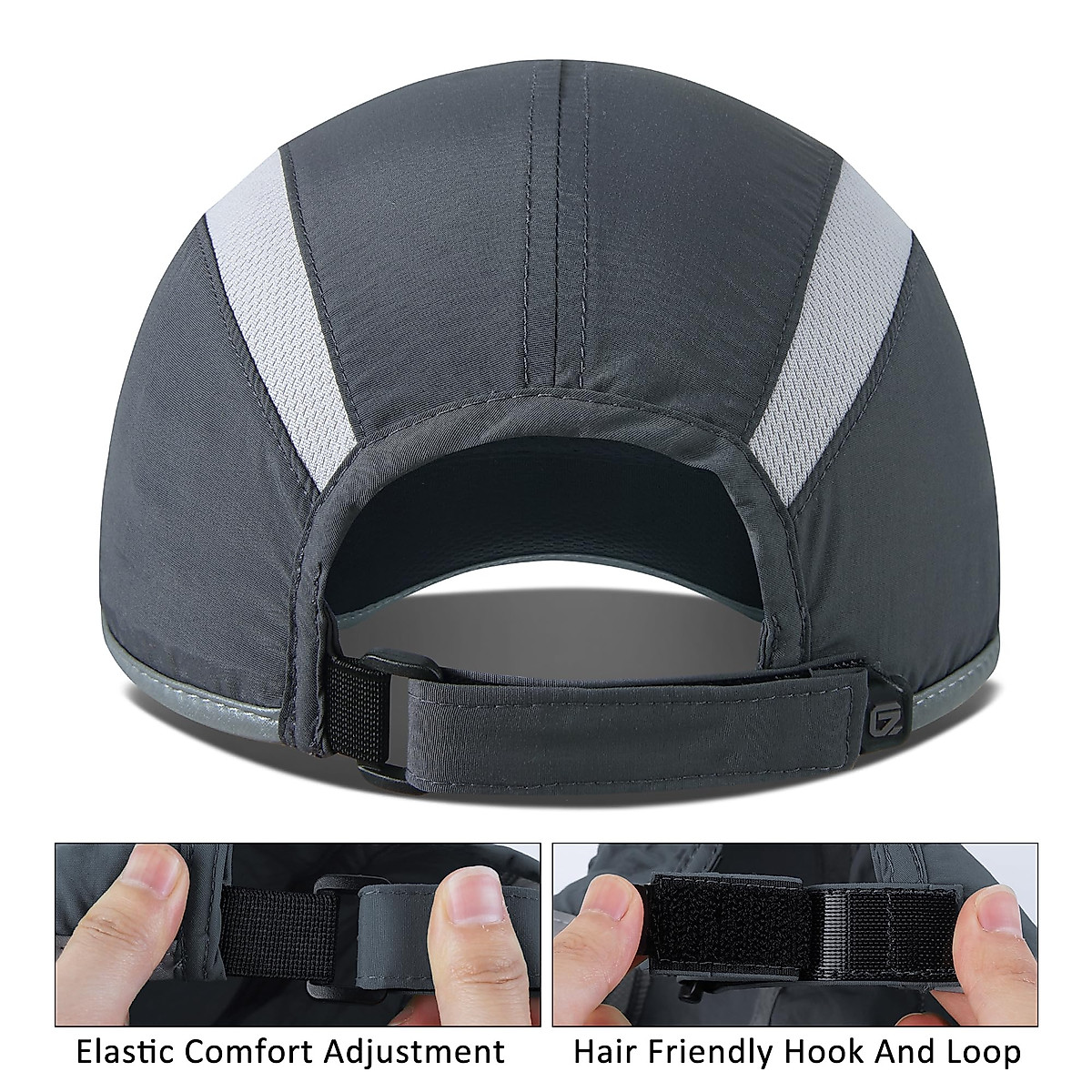 GADIEMKENSD 40+ UPF Inhibit UV Baseball Cap Quick Drying Reflective Foldable Cap Water Repellency Sport Hat with Mesh Race Suitable for Running Outdoor Activity (Dark Gray)