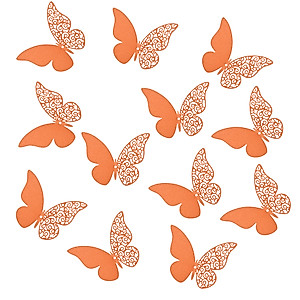 Pengcen 12 Pcs 3D Butterfly Wall Stickers,DIY Wall Decor,Removable Paper Butterflies Sticker,Decoration Kids Bedroom and Wedding,Orange,Pattern A