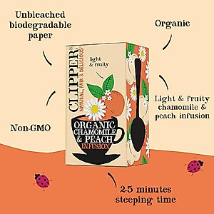 Clipper Tea Chamomile & Peach Teabags – USDA Organic, Great Hot or Iced – Natural, Fair & Delicious Fruity Chamomile & Peach Infusion – 20 Tea Bags