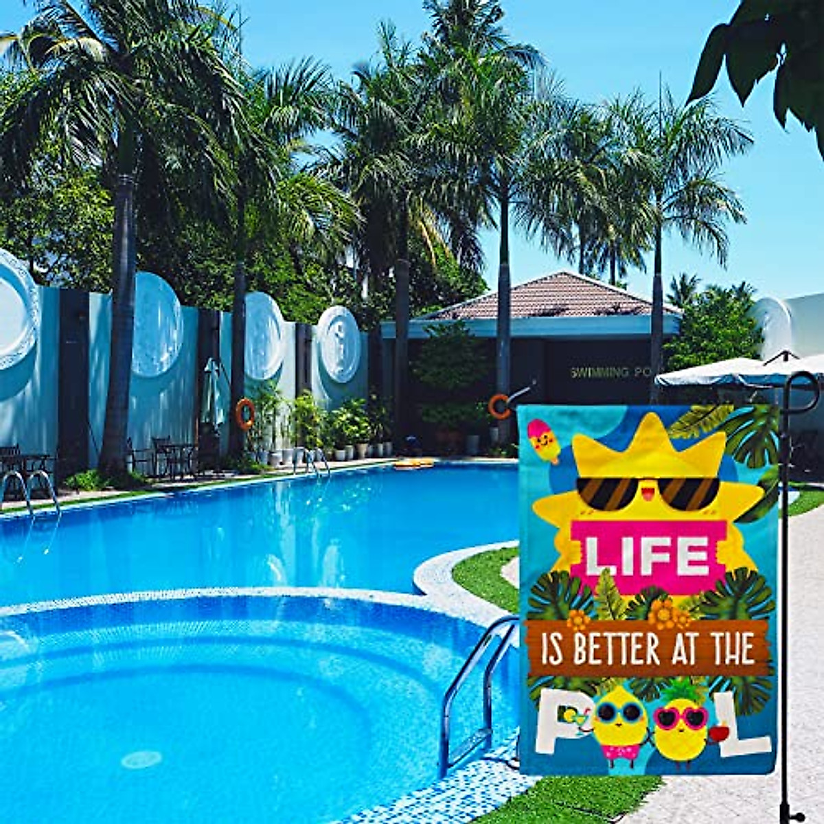 Summer Pool Garden Flags, Life is Better At the Pool Decoration Flag Outdoor 12x18Inch Double Sided
