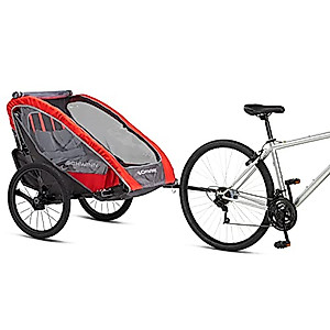 Schwinn Summit Deluxe Kids Double Bike Trailer, Child Carrier Seats 2 Riders, Max Weight 87lbs, Converts to Stroller, 20-Inch Wheels, Red
