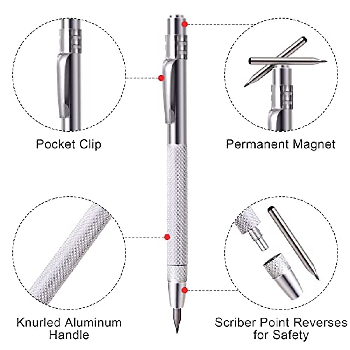OIIKI 2 Sets Tungsten Carbide Scribers with Magnet, 2pcs Engraving Pens with 2pcs Replacement Marking Tips, Etching Scribner Marking Tools for Tiled Glass Ceramics