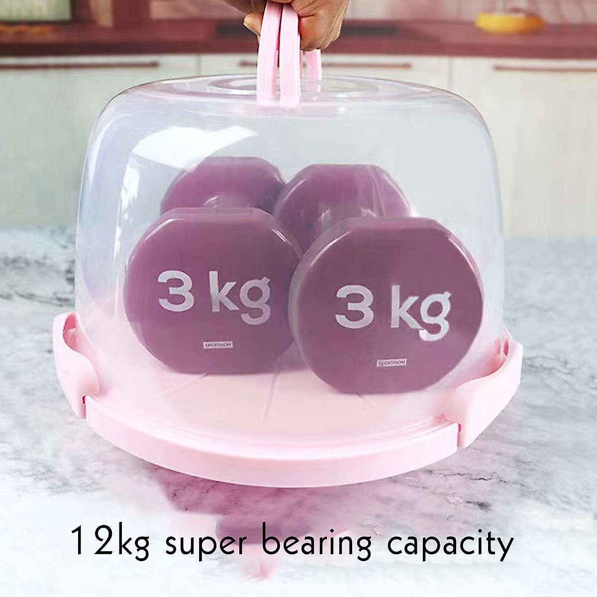 QianChi Cake Keeper with Cover & Cupcake Insert - Plastic Cupcake Carrier with Handle - Round Cake Carrier with Lid,12 Cupcake Holder and 12 x 4.7 Inch Cake - Caddie for Travel & Includes Cake Turntable