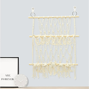 VOSAREA Wall Mounted Bookshelf Hammocks Book Shelf for Kids Rooms Book Shelves Home Decor Macrame Wall Hammock Macrame Woven Tapestry Hand Woven Pendant Iron White Organizer Nordic