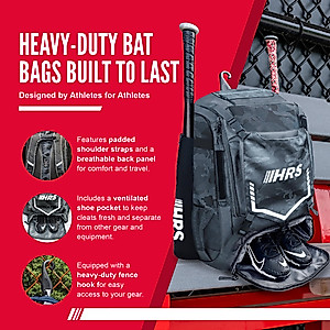 Hit Run Steal Gray Camo Baseball Bag, Softball Bat Bag. Holds 4 Bats, Glove, Bottle, Shoe Compartment, Helmet, Fence Hook for Equipment & Gear