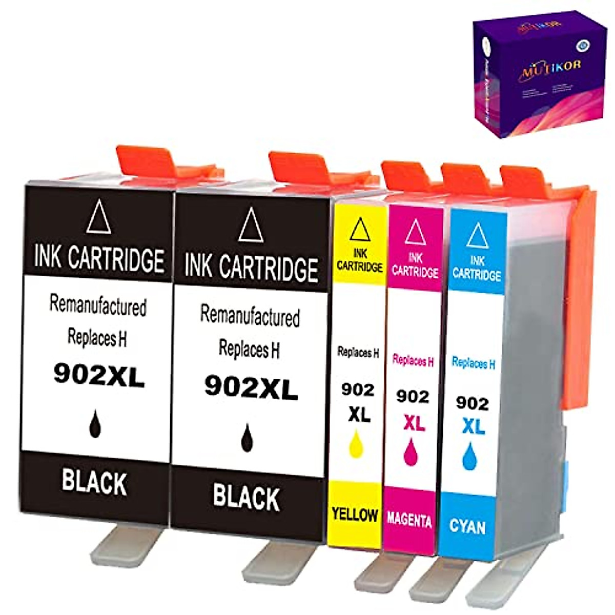 Mutikor Compatible Ink Cartridge Replacement for 902XL 902 XL Use with OfficeJet Pro 6968 6978 6958 6962 6954 6960 6970 6979 6950 6975 (2Black 1Cyan 1Magenta 1Yellow) 5 Pack
