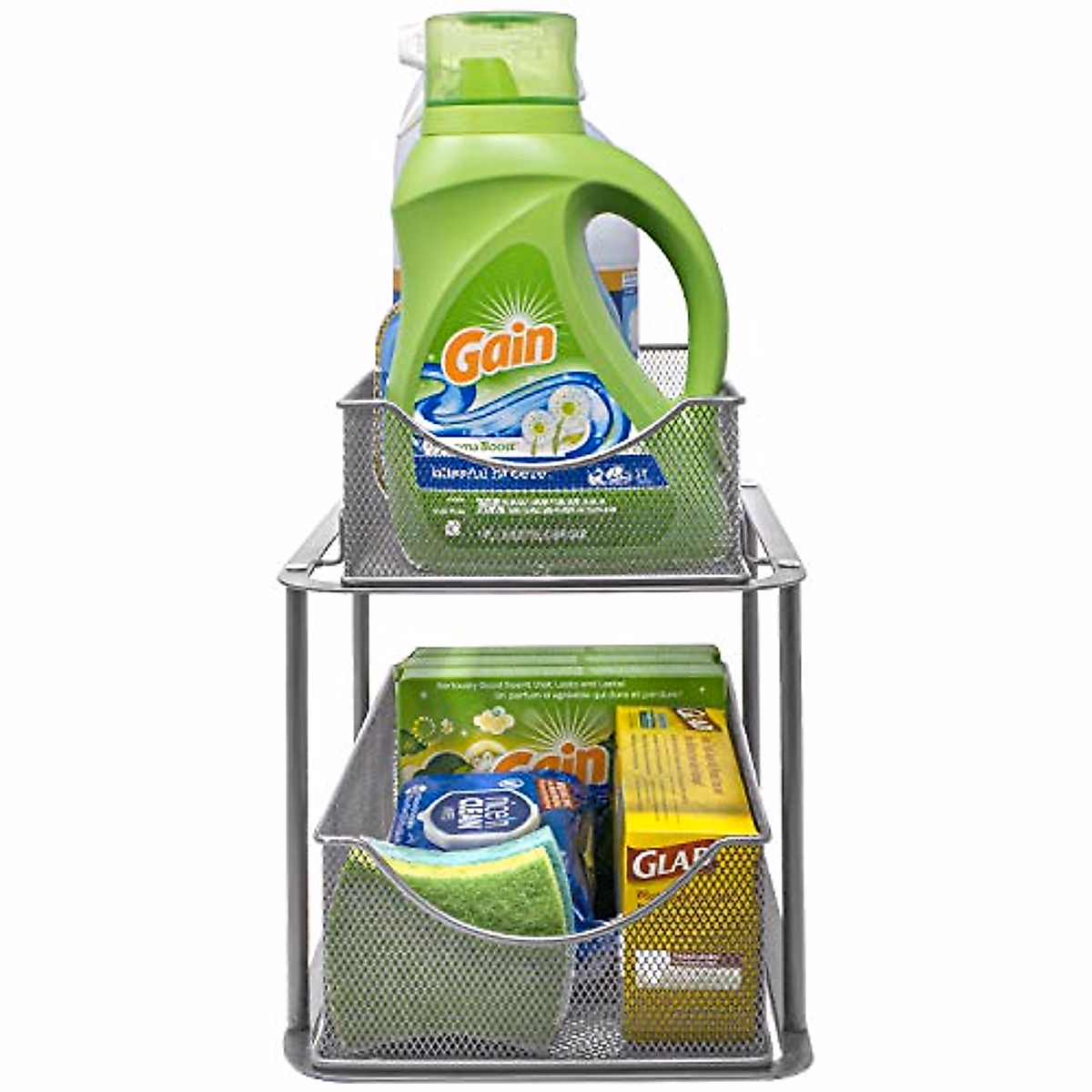 Sorbus 2 Tier Under The Sink Organizer Baskets with Mesh Sliding Drawers —Ideal for Cabinet, Countertop, Pantry, and Desktop, for Bathroom, Kitchen, Office, etc.—Made of Steel (Silver)