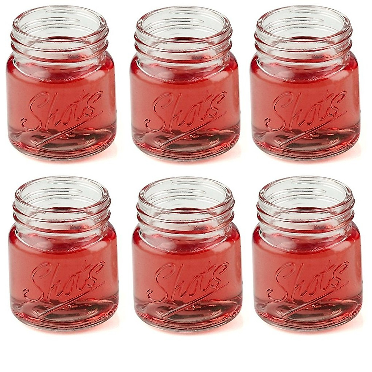 Circleware Mini Mason Jar Heavy Base Shot Glasses Set of 6 Fun Party Home Entertainment Dining Beverage Drinking Glassware Tumbler Whiskey Coffee Espresso Liquor Bar Jello Cups, Script, 4.9 oz