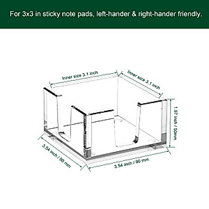 BOSSCASA Acrylic Sticky Note Holder, Self-Stick Note Pad Holder W/O Pads - Note Dispenser Memo Pad Holder Desk Organizer for School Office Home (3''x3'' Clear - 2 Pack)