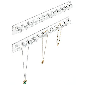 Heesch Necklace Holder, Acrylic Necklace Hanger, Wall Mont Necklace Organizer, Jewelry Hooks for Necklaces, Bracelets, Chains (2-pack Clear)