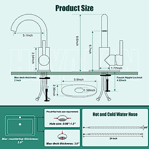 Heyalan RV Bathroom Sink Faucet,Bar Faucets Single Hole,RV Kitchen Restroom Campers Tap with Deck Plate & Drain Stainless Steel 360 Degree Rotation Spout,Matte Black,Circular Handle