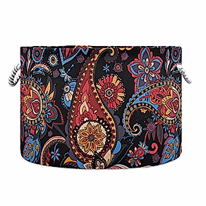 ALAZA Indian Paisley Flower Ethnic Floral Storage Basket Gift Baskets Large Collapsible Laundry Hamper with Handle, 20x20x14 in