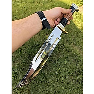 AHAFR Crocodile Dundee Bowie Knife D 2 Steel Handmade 18" Buffalo Horn Leather Handle Knife Large Hunting Bowie Knife With Leather Sheath Razor Sharp KE-0547-HK