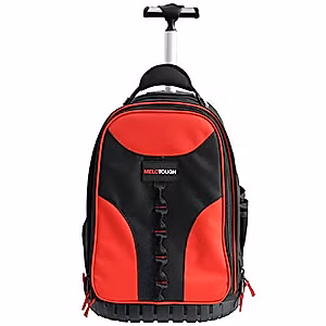 MELOTOUGH Wheeled Rolling Tool Backpack Heavy Duty Tradesman Pro Tool Organizer Including Laptop Sleeve (Red&Black)