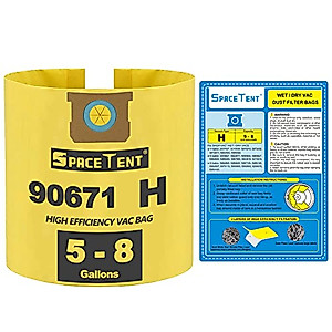 SpaceTent 6 Pack Type H High Efficiency Vacuum Filter Bags Part # 9067133 - Compatible with Shop Vac 5-8 Gallon Wet/Dry Vacs 90671 9067100