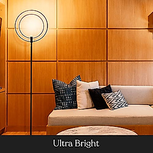 Brightech Eclipse Dimmable LED Floor Lamp, Modern Torchiere Floor Lamp for Living Rooms & Offices – Super Bright Tall Lamp with Dimmable Options for Reading, Standing Lamp Living Room Décor - Black