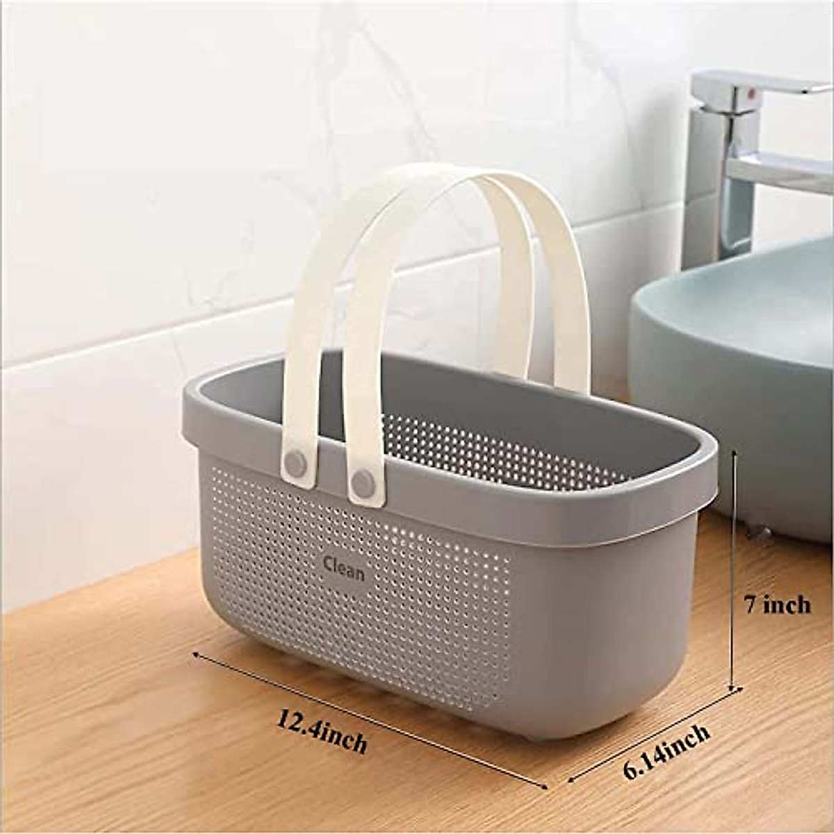 kamuavni 2 Pack Plastic Shower Caddy Basket with Removable Handles, Portable Cleaning Supply Storage Organizer with Holes for College Dorm Bathroom - Grey