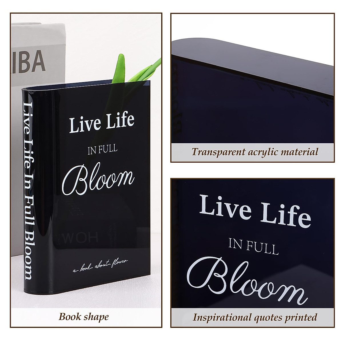 Fixwal Acrylic Book Vase for Home Decor, Modern Book Flower Vase, 6x8 Inches Artistic Irregular Clear Book Vase for Home Bedroom Office Bookshelf Decor (Grey)