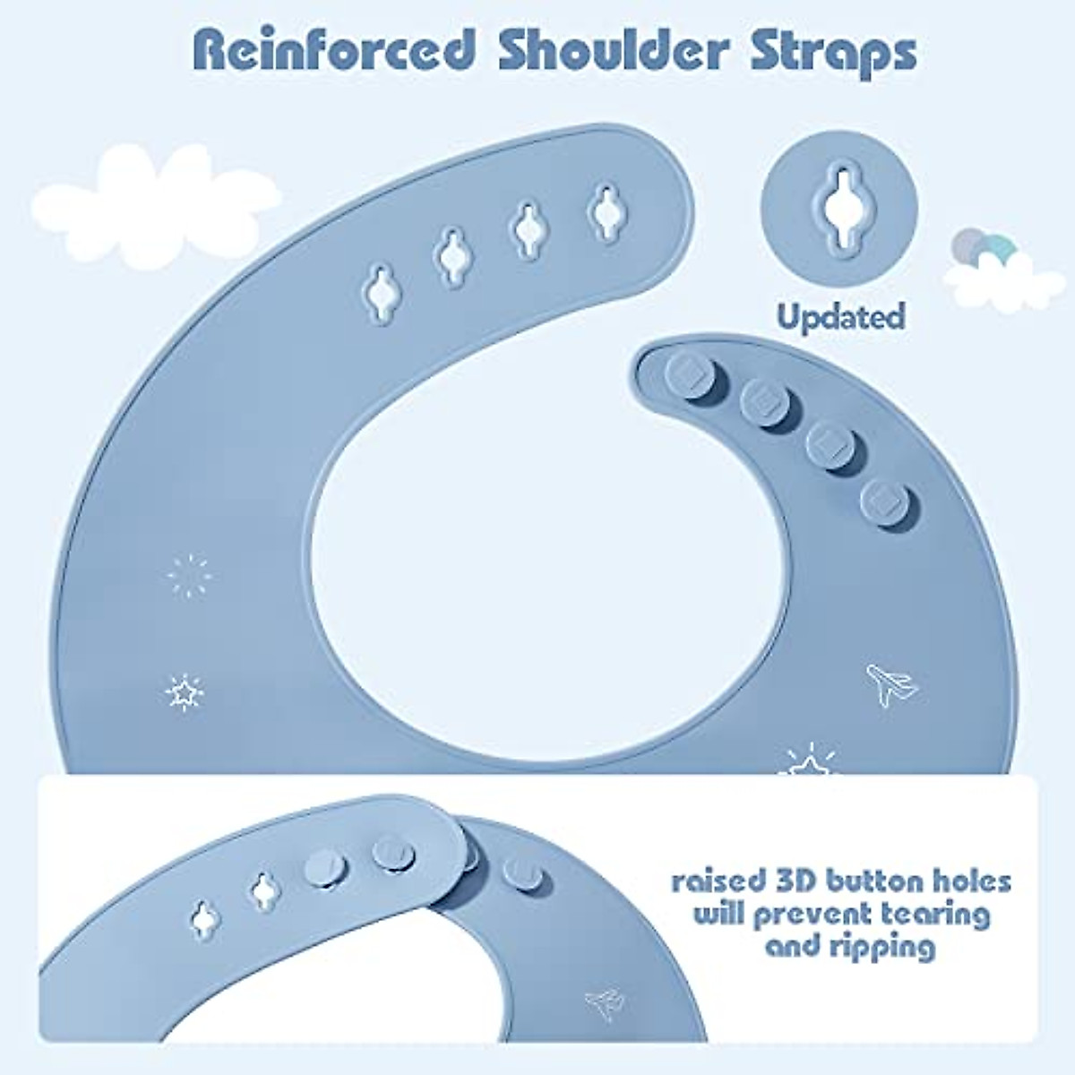 JaGely 6 Pcs Baby Silicone Bibs Soft Adjustable Fit Baby Bibs Waterproof Feeding Silicone Bibs with Food Catcher Pocket for Toddlers Girls Boys