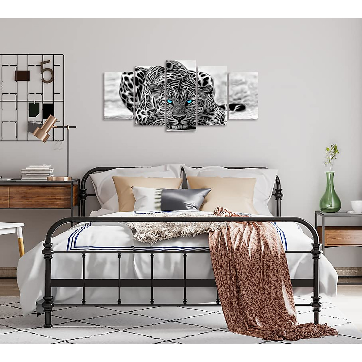 Black and White Animal Canvas Wall Art,Abstract Leopard Canvas Prints with Frame,Attractive Leopard Picture Decorative,Easy Hanging On,More Size Optional (16 (10"x16"x2+10"x20"x2+10"x24"x1)