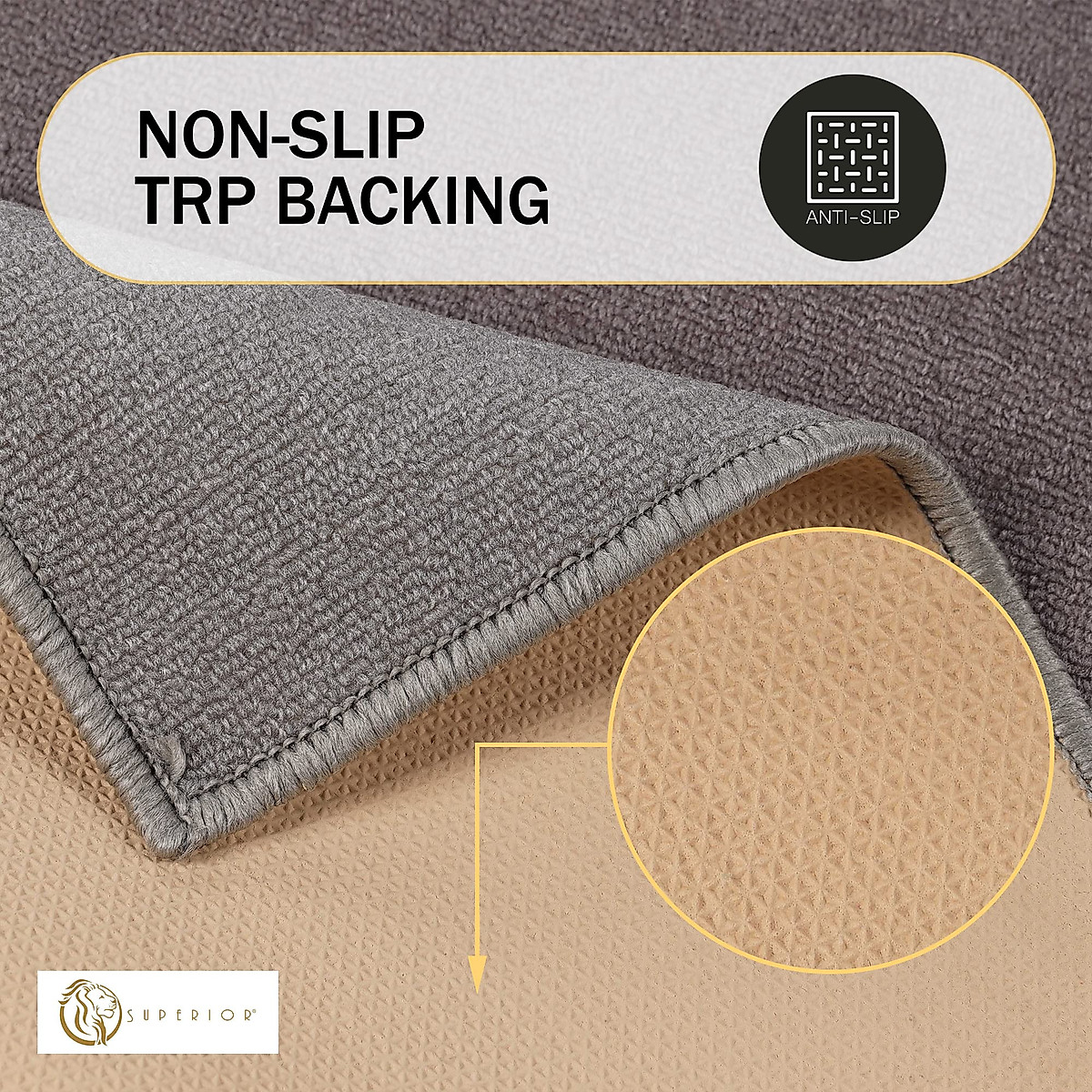 Superior Nylon Kitchen Mat Set, Small Washable Area Rugs, Non-Slip Backed Rugs, Low Height Easily Slides Under Doors, Neutral Home Decor, Hardwood/Tile Floor Accent Rug, Troy Collection, Grey