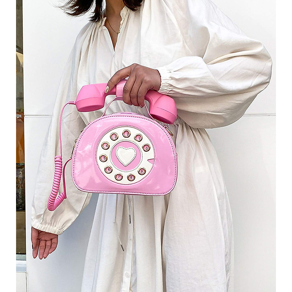 QZUnique Telephone Shoulder Bag Women Retro Cross Body Bag PU Leather Clutch Purse Chain Tote Bag