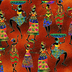 African Sunset by Timeless Treasures African Women Dance Cotton Fabric by The Yard CM2040-RUST