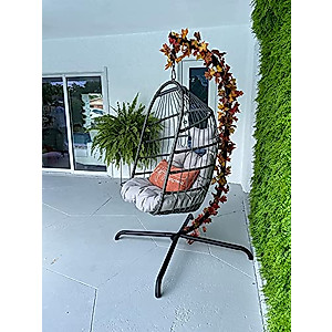 Wicker Ratten Swing Egg Chair with Stand Patio Hanging Basket Chair with Stand (Gray)