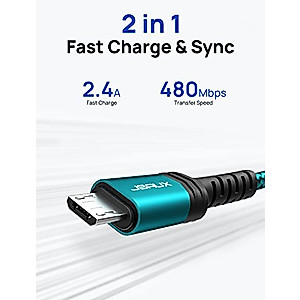 Micro USB Charger Cable, JSAUX (3-Pack 3.3ft+6.6ft+10ft) Android Charger Micro USB to USB A Nylon Braided Cord Compatible with Samsung Galaxy S6 S7 Edge Note 5, Kindle and More-Green