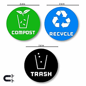 9 Recycle Compost and Trash Sticker to Organize Your Trash Cans- for Garbage containers and Recycle Bins - Premium Vinyl Decal (Compost, XSmall) (Magnetic, XSmall)
