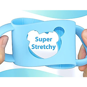 Baby Bottle Handles, Durable Food Grade Silicone Transitional Sippy Cup Handle Grip for Wide-Neck Baby Bottles, Cute Bear Design, Pack of 2, Blue & Turquoise