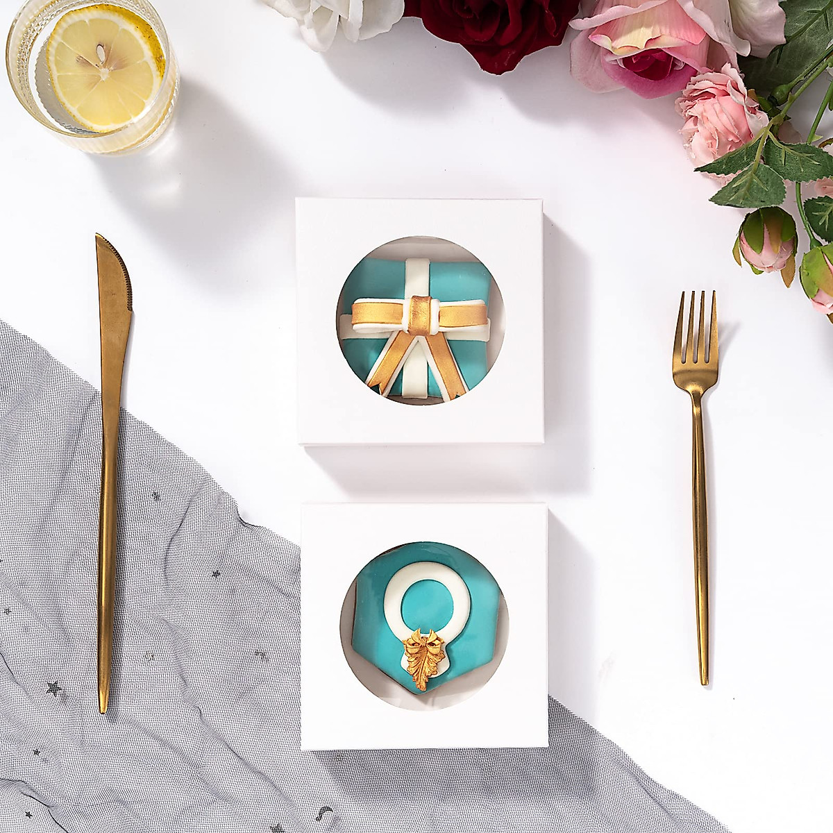 RomanticBaking 50 Pack Single Cookies Boxes 4 3/8" x 4 3/8" x 1 1/5" Bakery Boxes for Wedding Favors Party