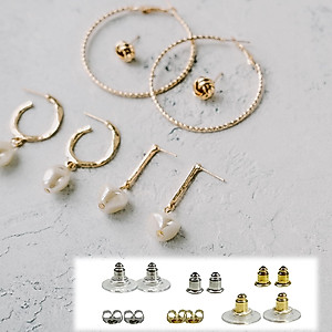 Mevodeata Earring Backs 6 Styles 170 Pcs, Hypoallergenic Metal Earring Backs, Bullet Shape Safety Earring Backs Replacements for Earring Studs Hoops