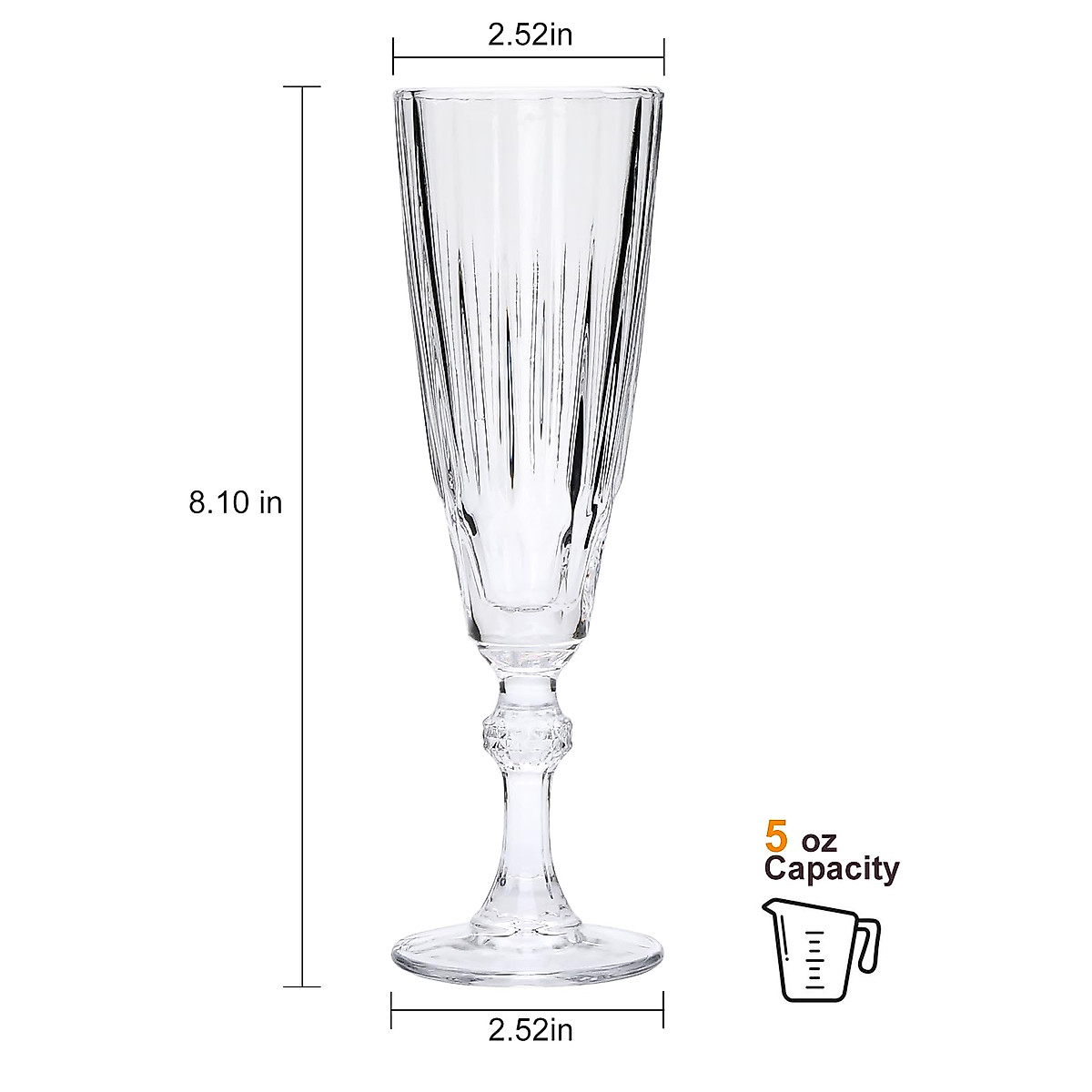 Ufrount Vintage Champagne Flute,5oz Champagne Glasses Set of 12,Elegant Embossed Champagne Flute Goblet Sparking Wine Glasses for Mimosa,Beverage,Party