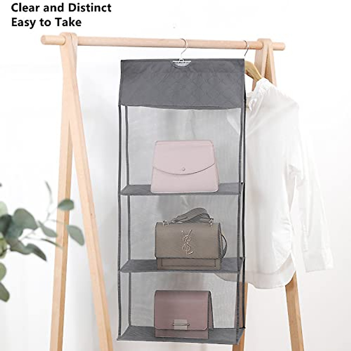 enloritas 2PCS Handbag Hanging Purse Organizer，Hanger Oxford Cloth Nonwoven Hanging Closet Storage Bag , Closet Organizer with 360 Degree Swivel Hook Foldable and Universal, Grey
