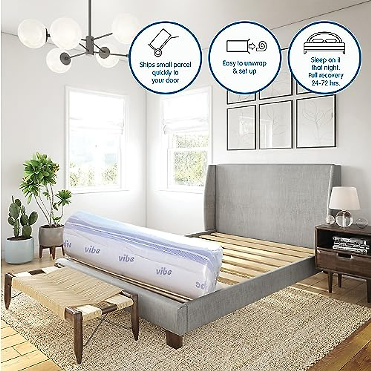 Vibe Gel Memory Foam Mattress, 12-Inch CertiPUR-US Certified Bed-in-a-Box, Queen, White