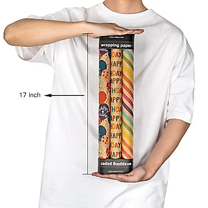 MAYPLUSS Kraft Birthday Wrapping, Gift Wrapping Paper, Colorful Balloon,Diagonal Stripes Happy Birthday Gift Wrap for Kids Boys Party, Baby Shower (Mini Roll, 17" x 120" Per roll, Total of 3 Rolls)