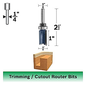 BOSCH 85681M 5/8 In. x 1 In. Carbide Tipped 2-Flute Top Bearing Straight Trim Bit