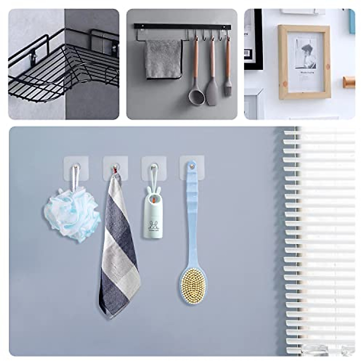 Nail Free Wall Hooks Screw Adhesive Hooks Heavy Duty Screw Free Sticker 14 PCS White Self Adhesive Hooks for Bathroom Kitchen