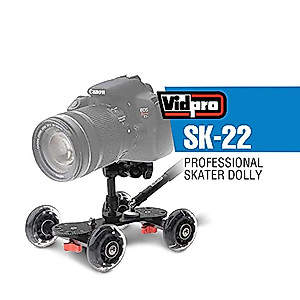 Vidpro SK-22 Professional Skater Dolly - Rolling Slider for DLSR Cameras & Camcorders Ideal for Low-Level Shooting & Panning 25 Lbs Capacity Smooth Rubber Wheels 7 Mounting Points & Extendable Handle