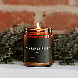 Sweet Water Decor Cinnamon Roll Candle | Cinnamon, Icing, Buttery Pastry Fall Scented Soy Candles for Home | 9oz Amber Jar, 40 Hour Burn Time, Made in the USA