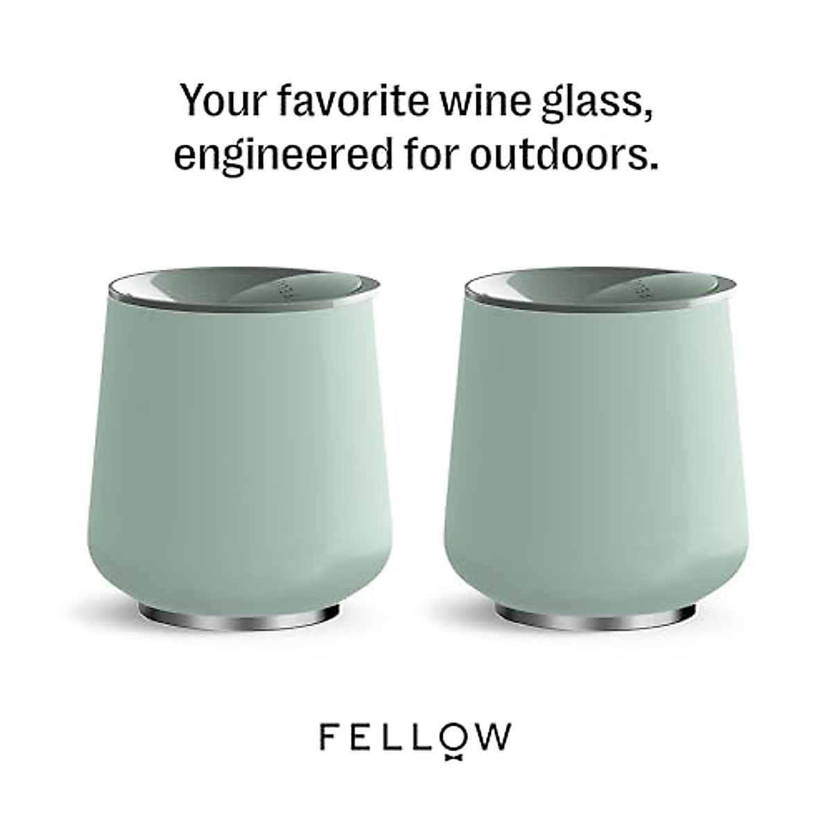 Fellow Ruby Wine Tumbler Set of 2 - ​​Insulated Stainless Steel Wine and Cocktail Tumblers with Ceramic Interior and Swivel Pebble Lid - 12 oz, Mint Chip