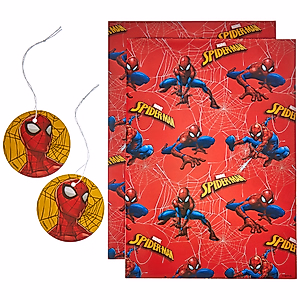 Birthday Gift Wrapping Paper Boys - Wrapping Paper Sheets for Kids, Wrapping Paper Birthday, Spiderman Wrapping Paper; for Boys Gift, Spiderman Gifts - 2 Sheets & 2 Tags