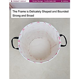 INGHUA Laundry Hamper Large Canvas Fabric Lightweight Storage Basket/Toy Organizer/Dirty Clothes Collapsible Waterproof for College Dorms, Boys and Girls Bedroom,Bathroom(Pink hearts)