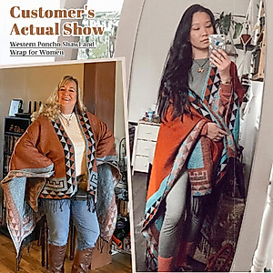 Womens Blanket Shawls Wraps Winter Printed Open Front Poncho Cape Plaid Shawls for Women Orange-series 25